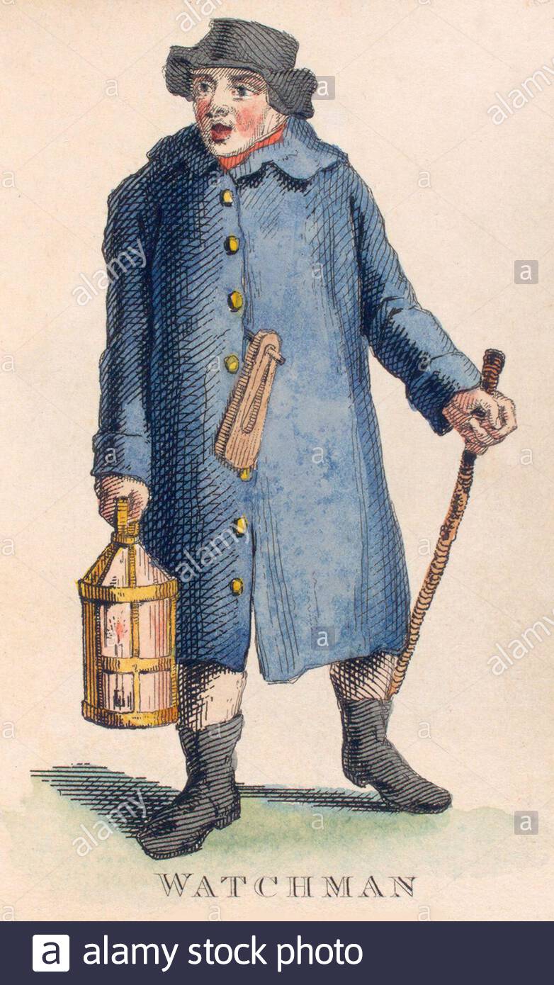 Watchman, England, vintage illustration from 1820 Stock Photo - Alamy