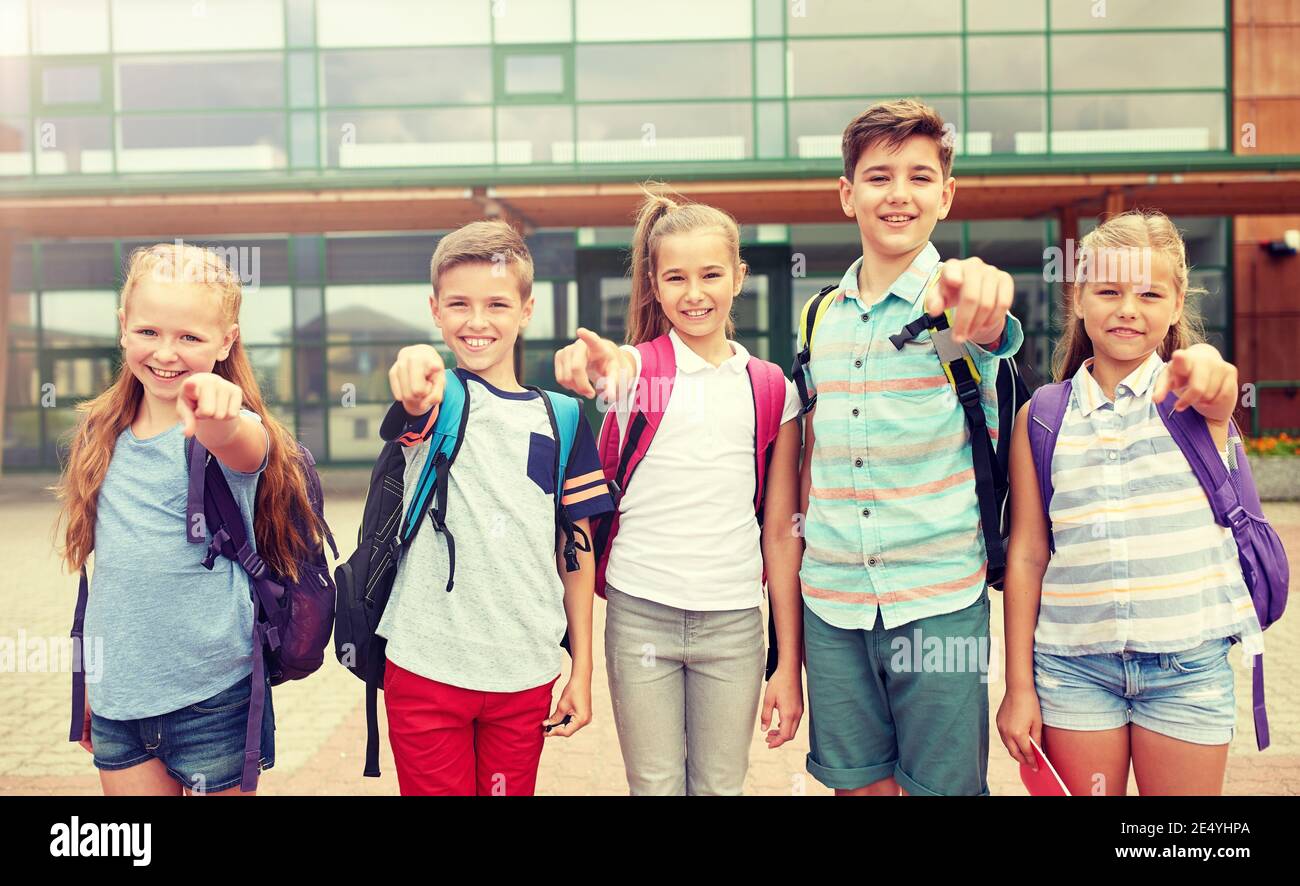 elementary school students pointing finger on you Stock Photo - Alamy