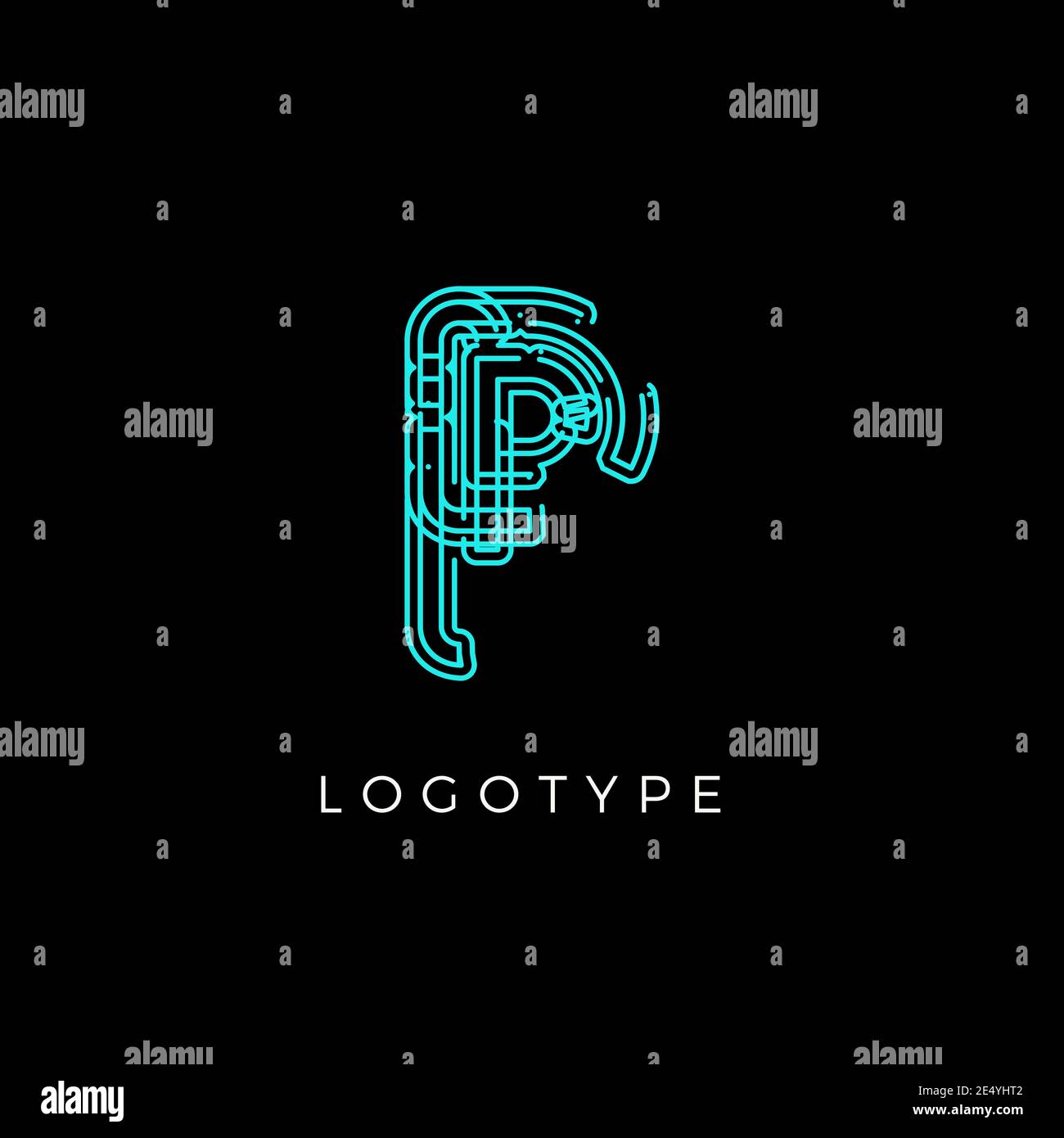 Cyber letter P for digital technology logo concept. Contour circuit ...