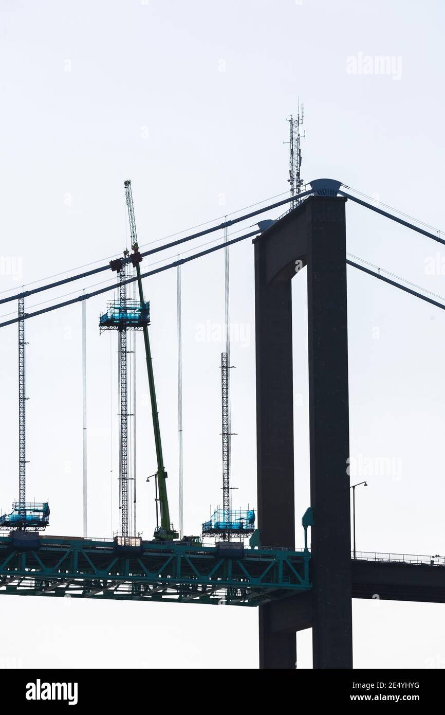 Pylon with ongoing repairs of the bridge Stock Photo - Alamy