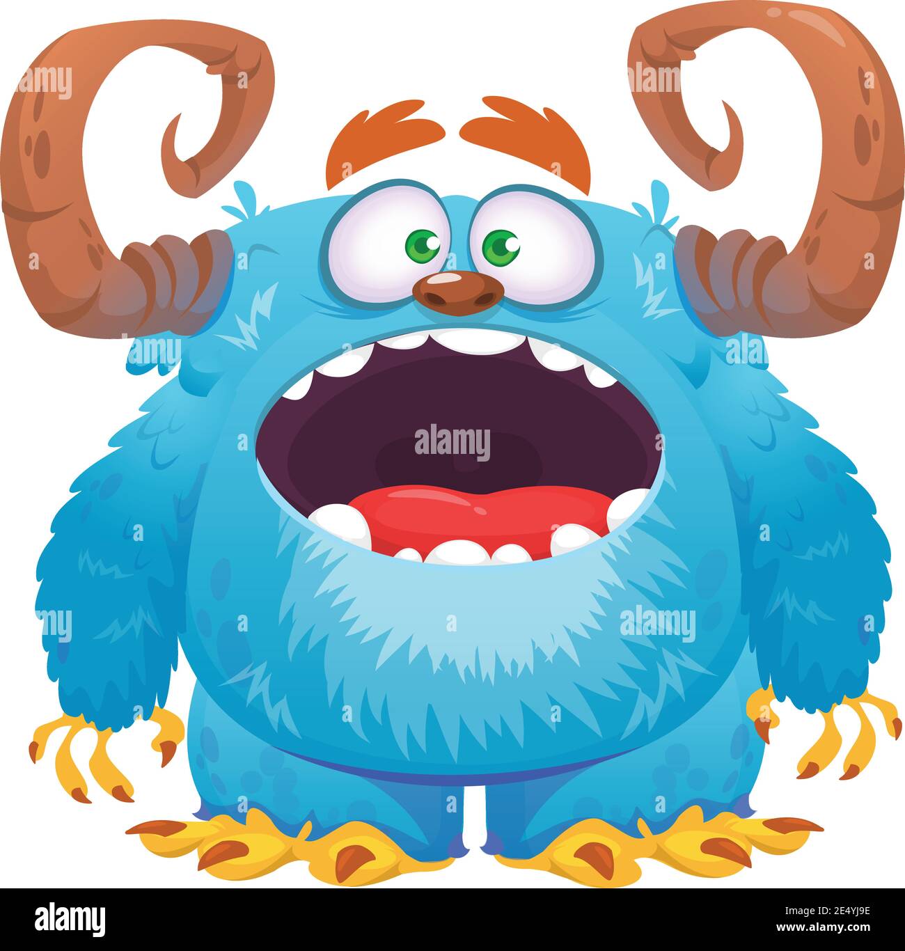 Angry cartoon blue monster screaming. Yelling angry monster expression ...