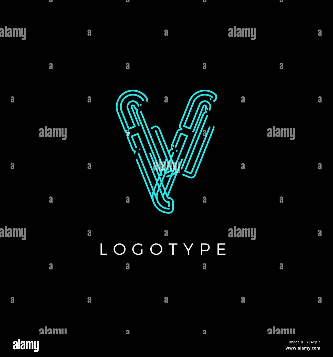 Cyber letter V for digital technology logo concept. Contour circuit ...