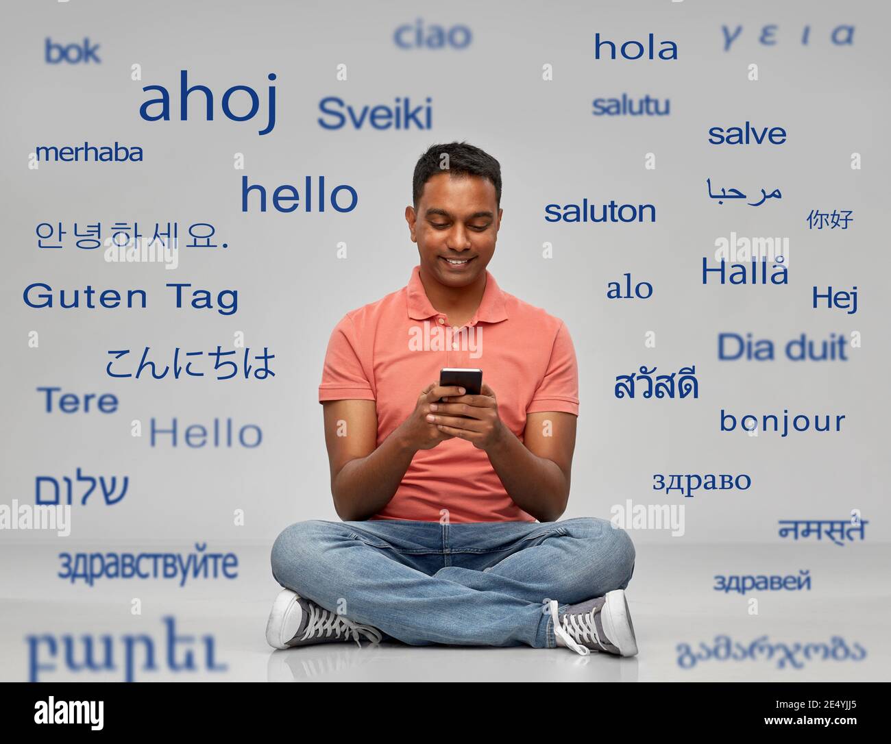 happy indian man using smartphone Stock Photo - Alamy