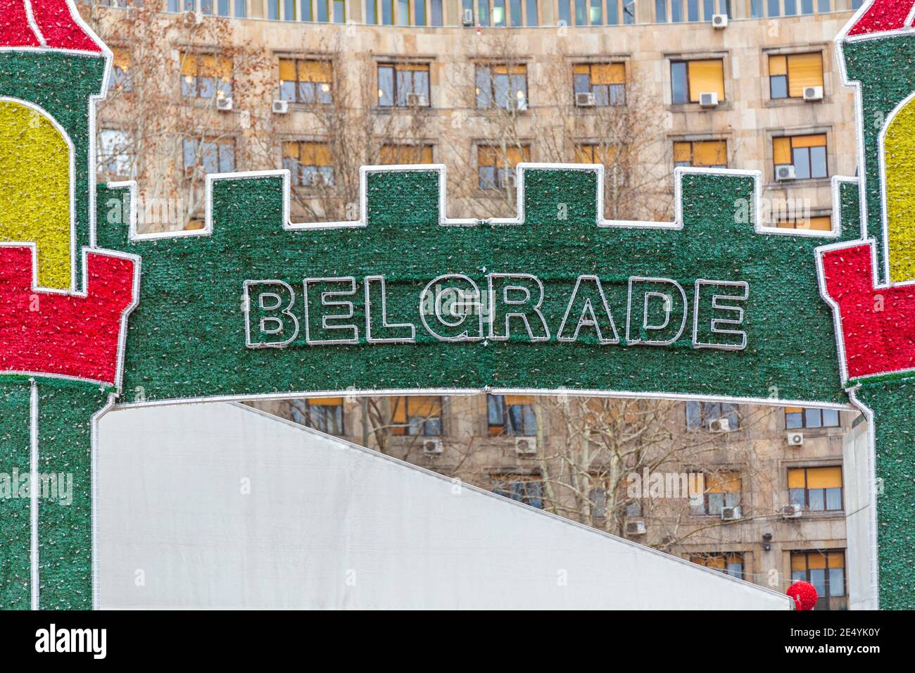 Neon Sign Letters Belgrade Capital City at Green Background Stock Photo ...