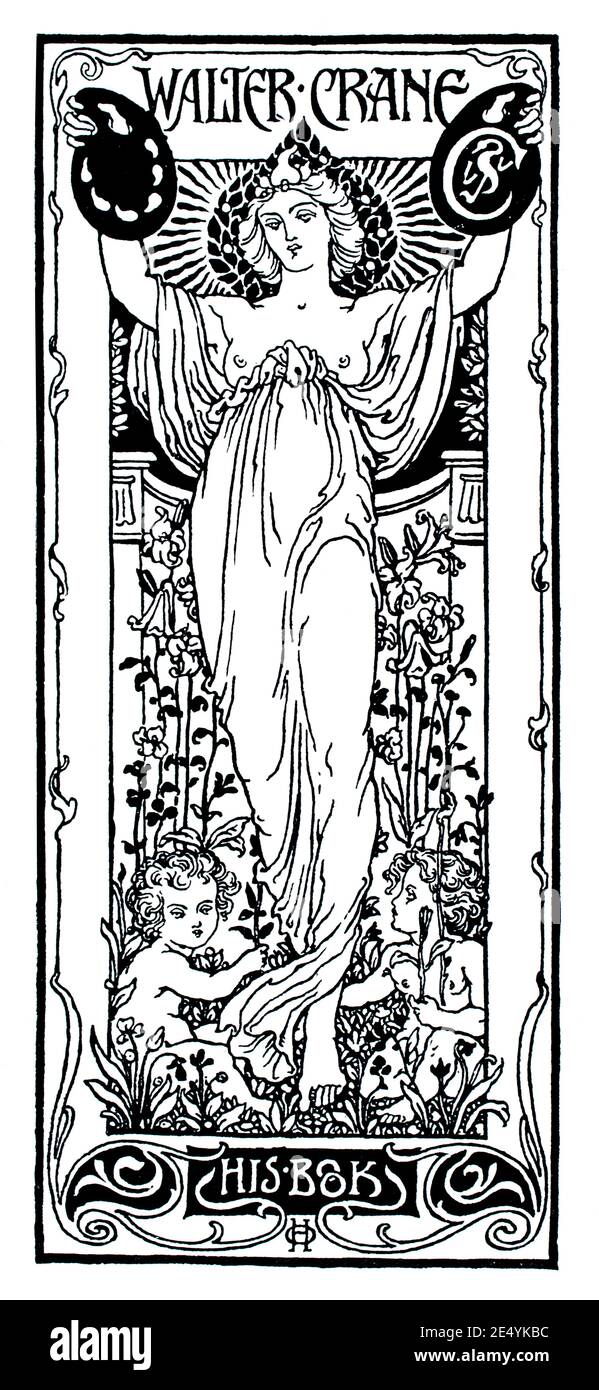 Classically draped female artist figure bookplate for Walter Crane by ...