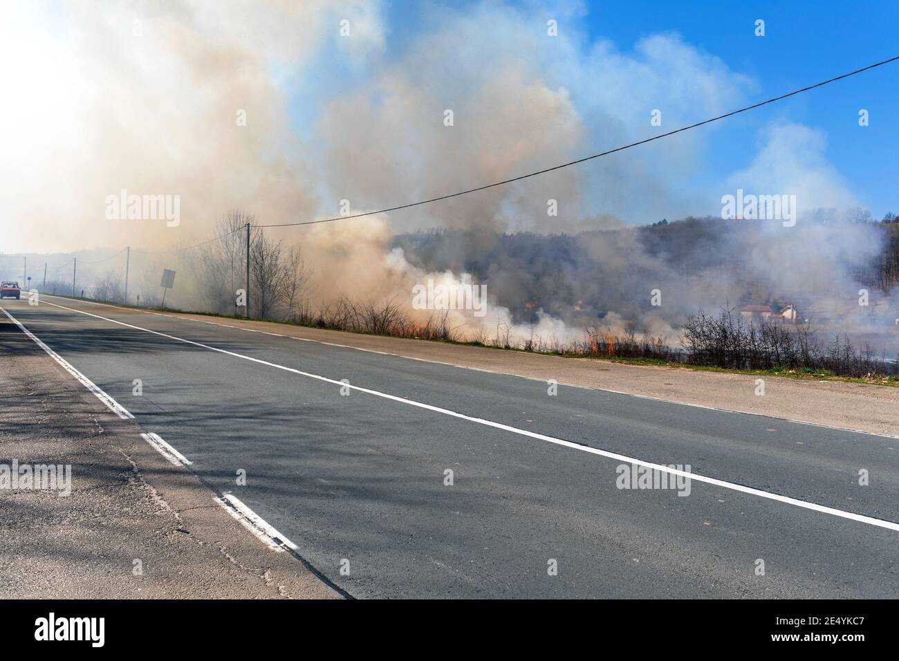 Controlled Burn at Side of Road Air Pollution Visibility Danger Stock ...