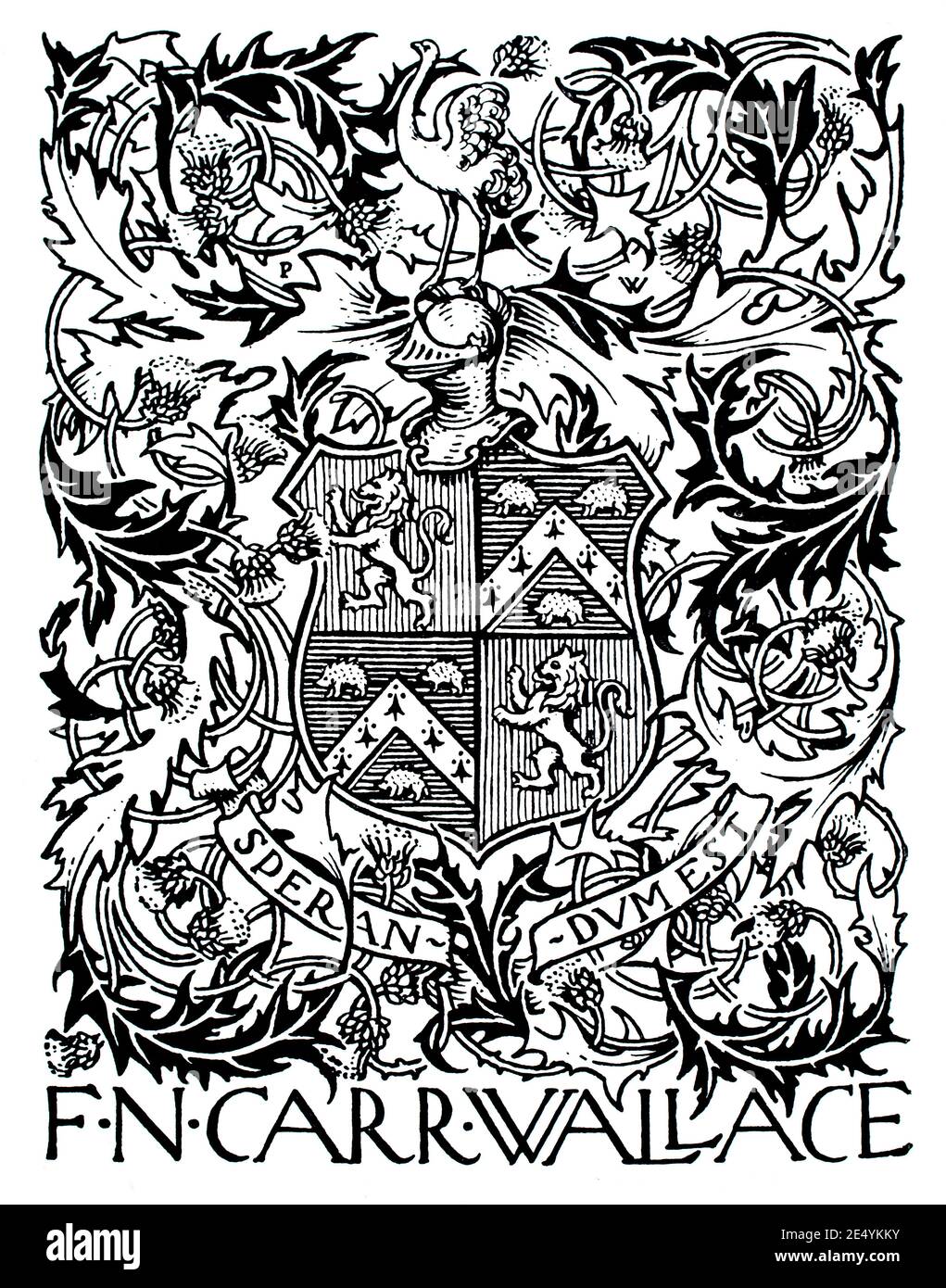 armorial bookplate design for F N Carr-Wallace by Paul Woodroffe, in ...