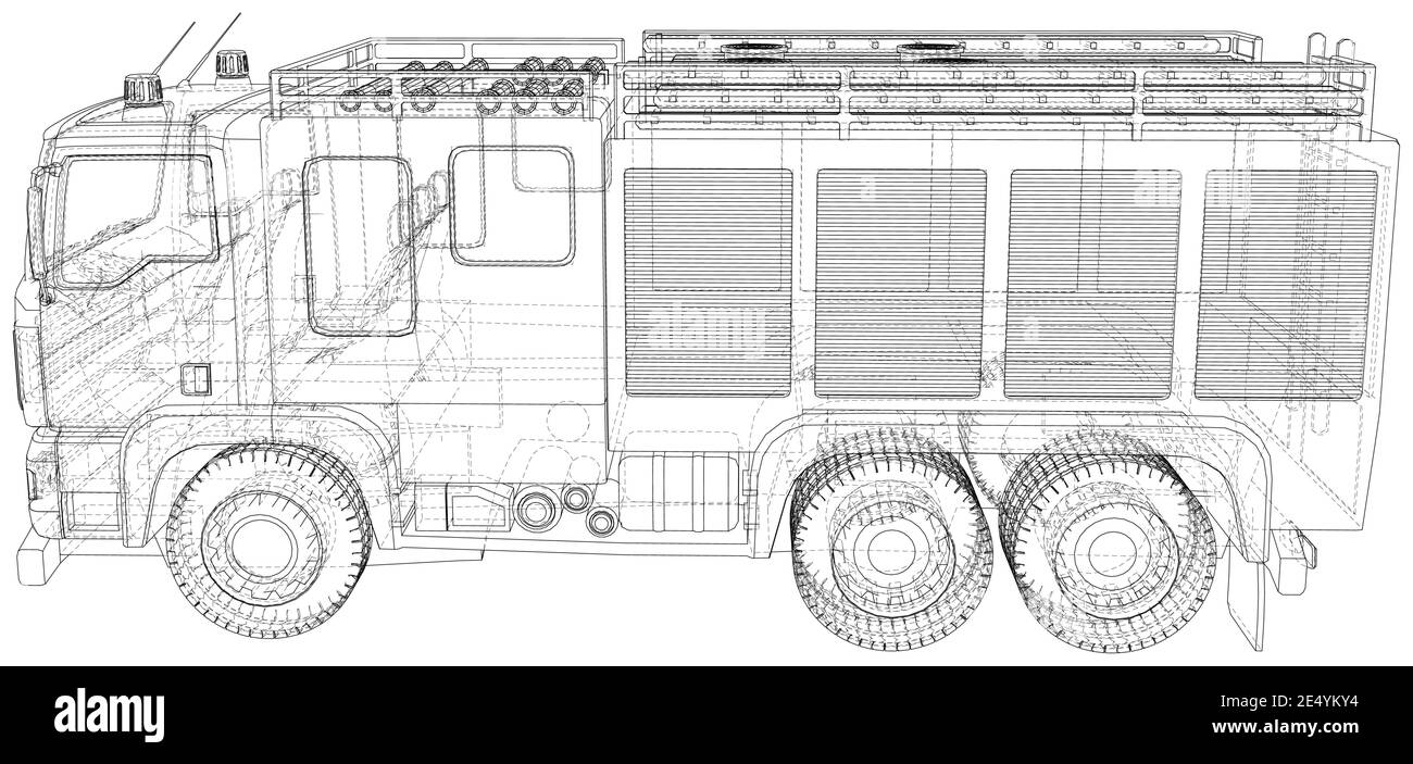 Fire Engine. Fire truck. Wire-frame. The layers of visible and ...