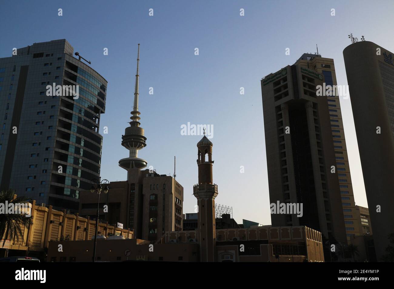 Kuwait City/Kuwait – January 10, 2021: Old mosque minaret with crescent ...