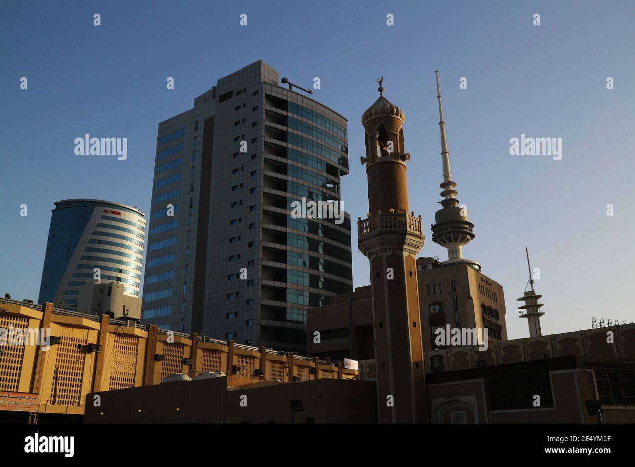 Kuwait City/Kuwait – January 10, 2021: Old mosque minaret with crescent ...
