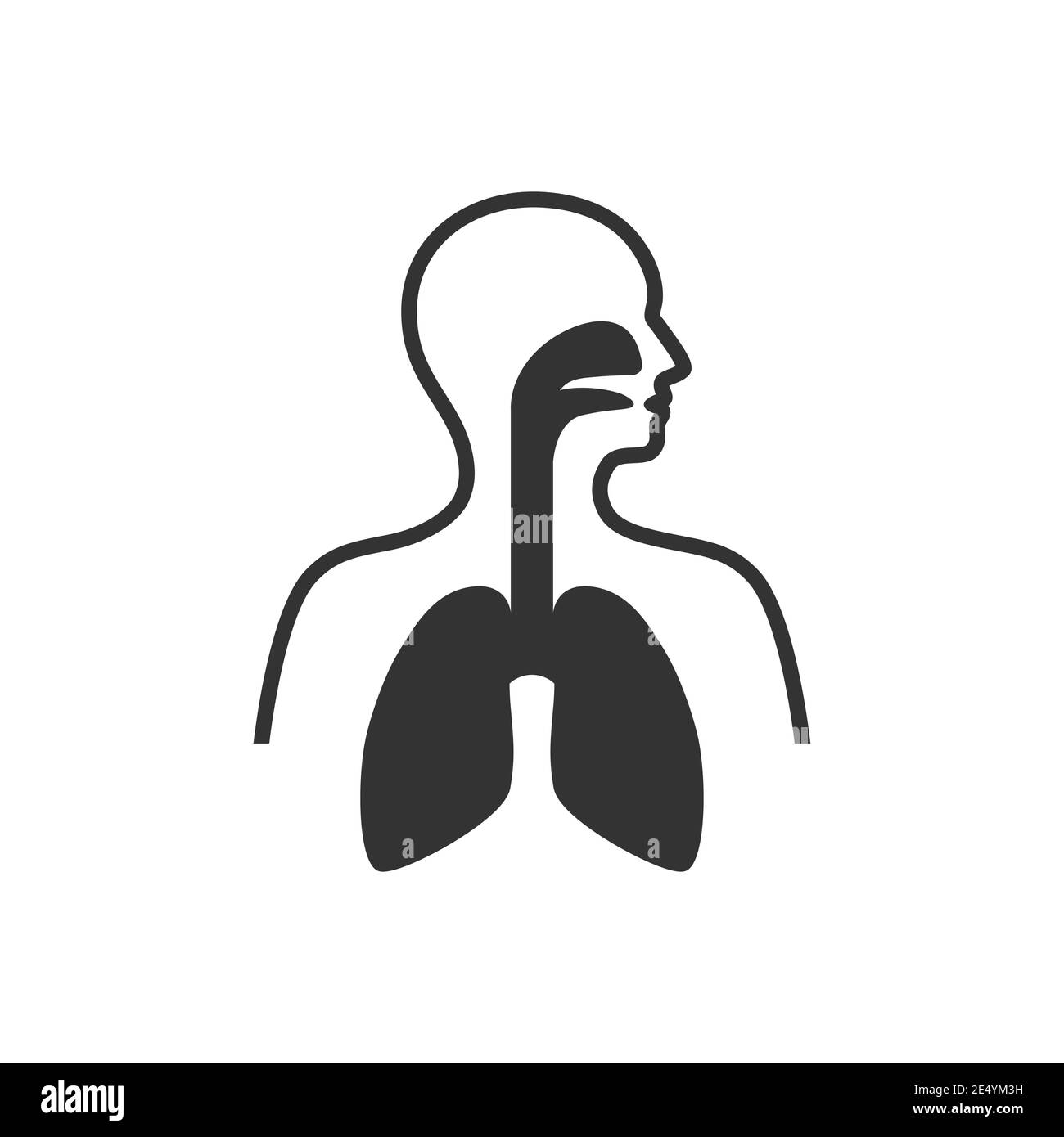 Respiratory system symbol. Human body with lungs, nose and mouth black ...
