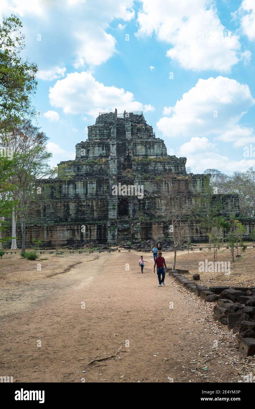 View of the seven tiered pyramid at Prasat Thom of Koh Ker temple site ...