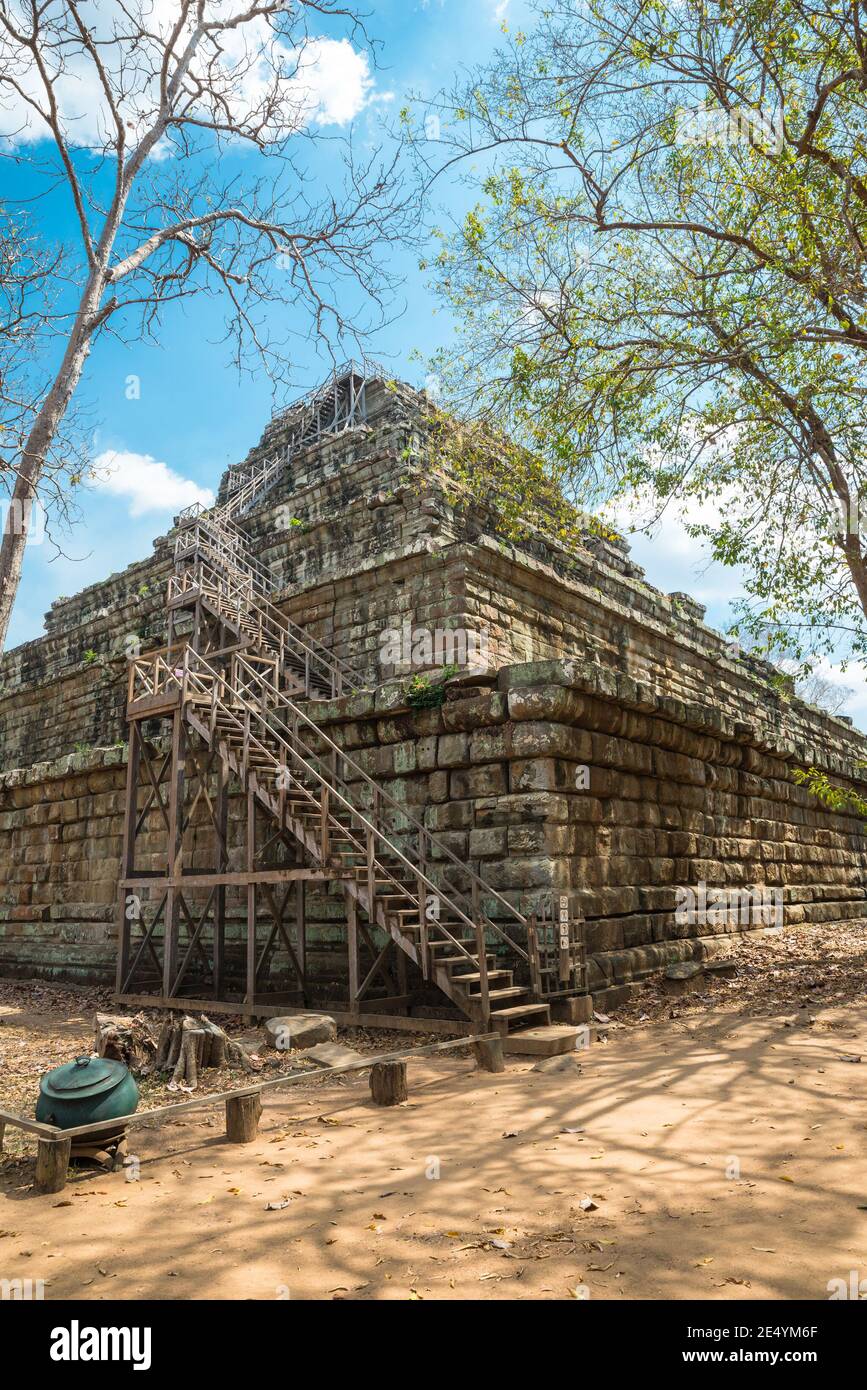View of the seven tiered pyramid at Prasat Thom of Koh Ker temple site ...