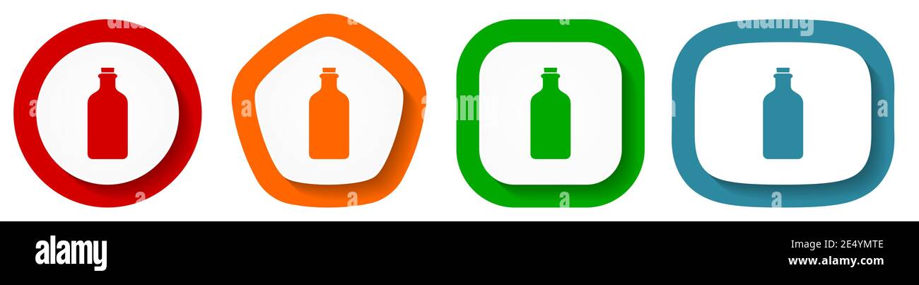 Bottle, drink vector icon set, flat design buttons on white background ...