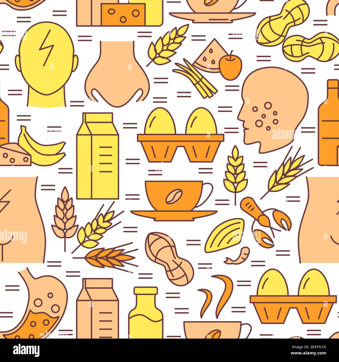 Food allergy seamless pattern in colored line style. Repeating ...
