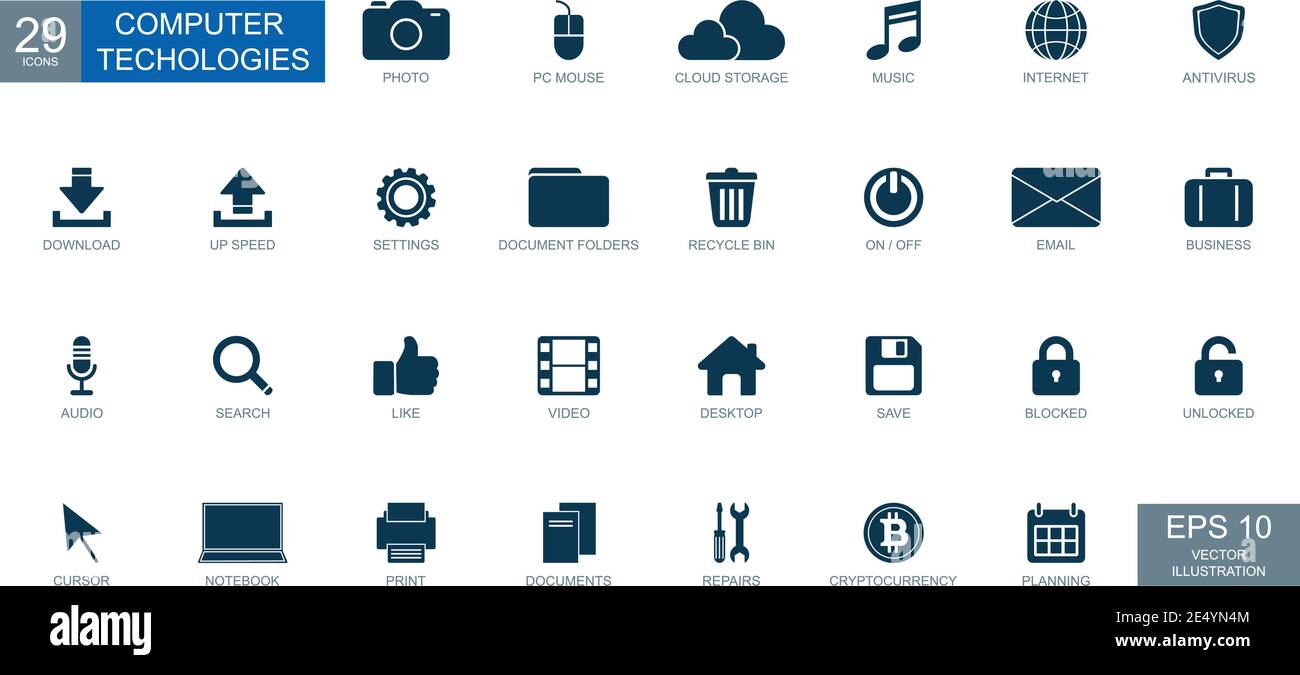 Thematic icons 29 pieces computer technology - illustration Stock ...