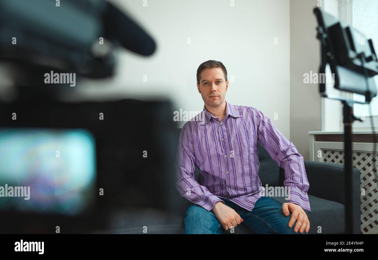 Filming interview home hi-res stock photography and images - Alamy