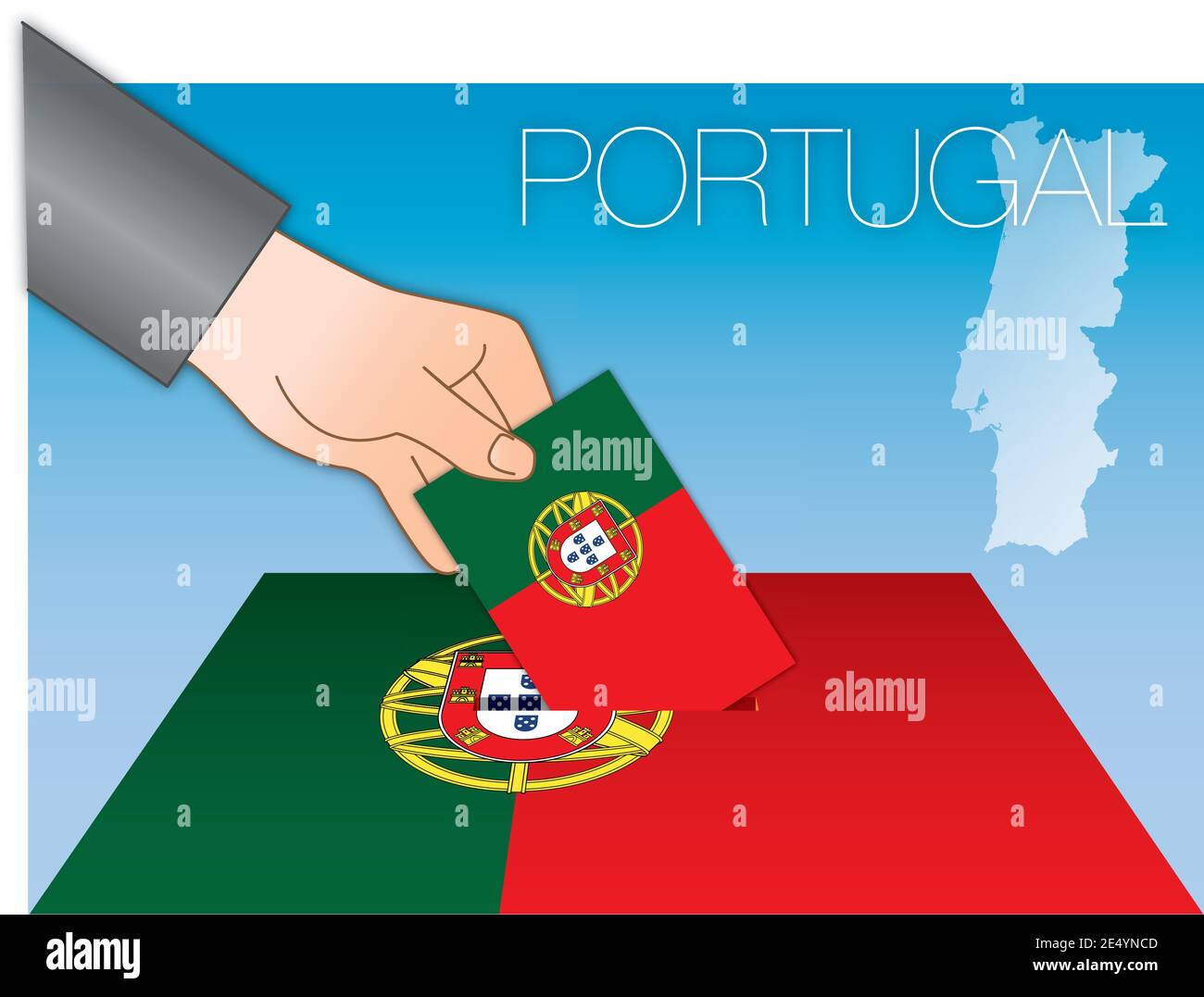 Portugal, elections, ballot box with flag and map, european country ...