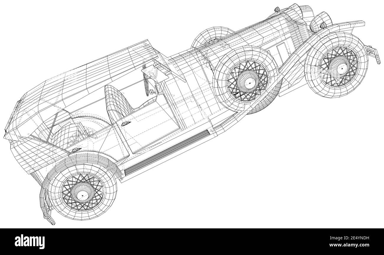 Vintage car. The layers of visible and invisible lines are separated ...