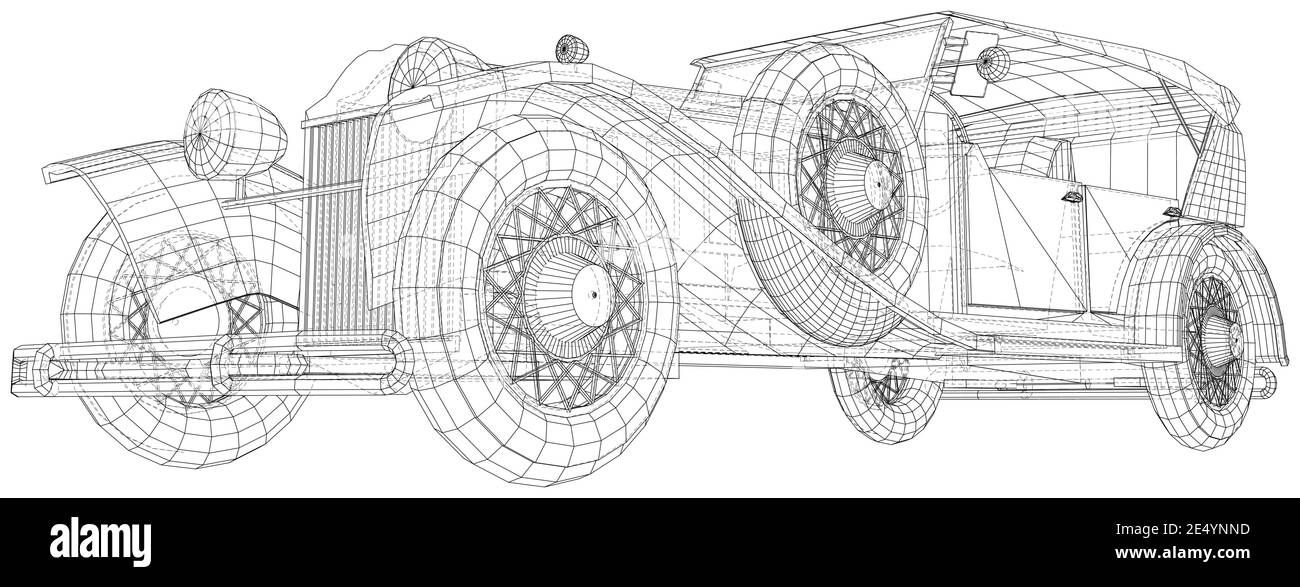 Retro car illustration vector. Vintage car Wire-frame line isolated ...