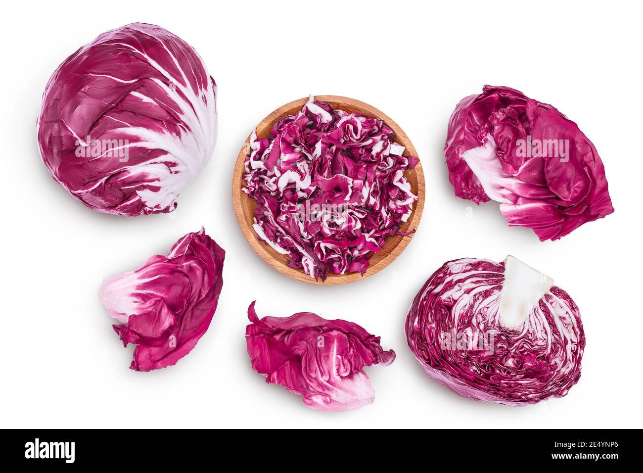 Fresh red radicchio salad in wooden bowl isolated on white background ...