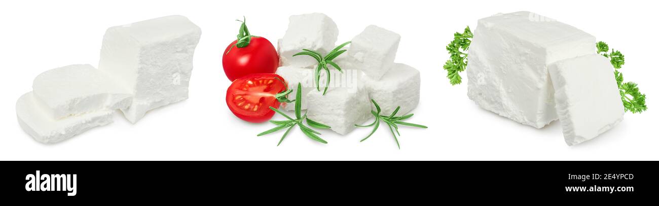 Feta cheese isolated on white background. With full depth of field. Set ...