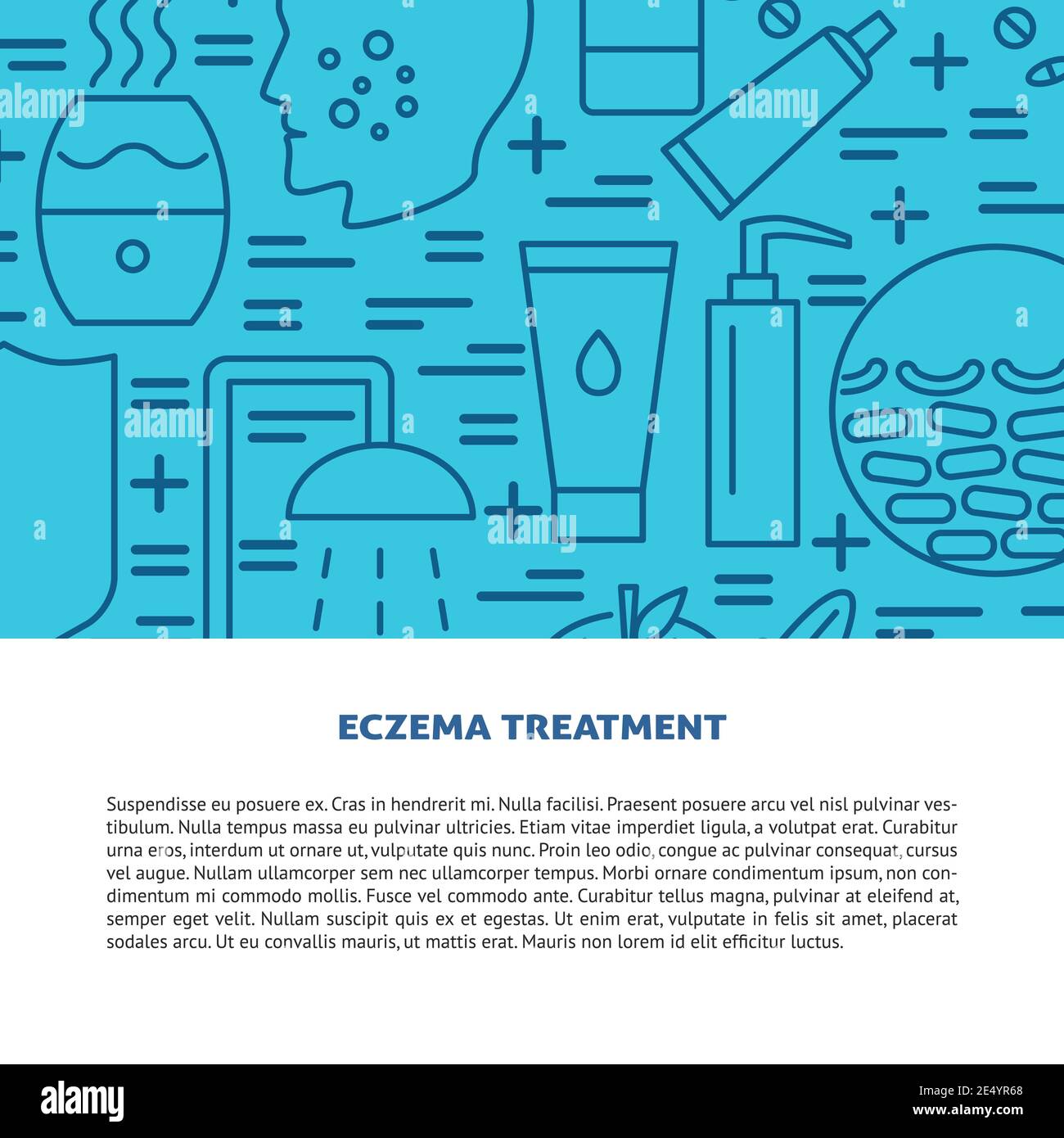 Eczema treatment concept background in line style. Skin allergy banner ...