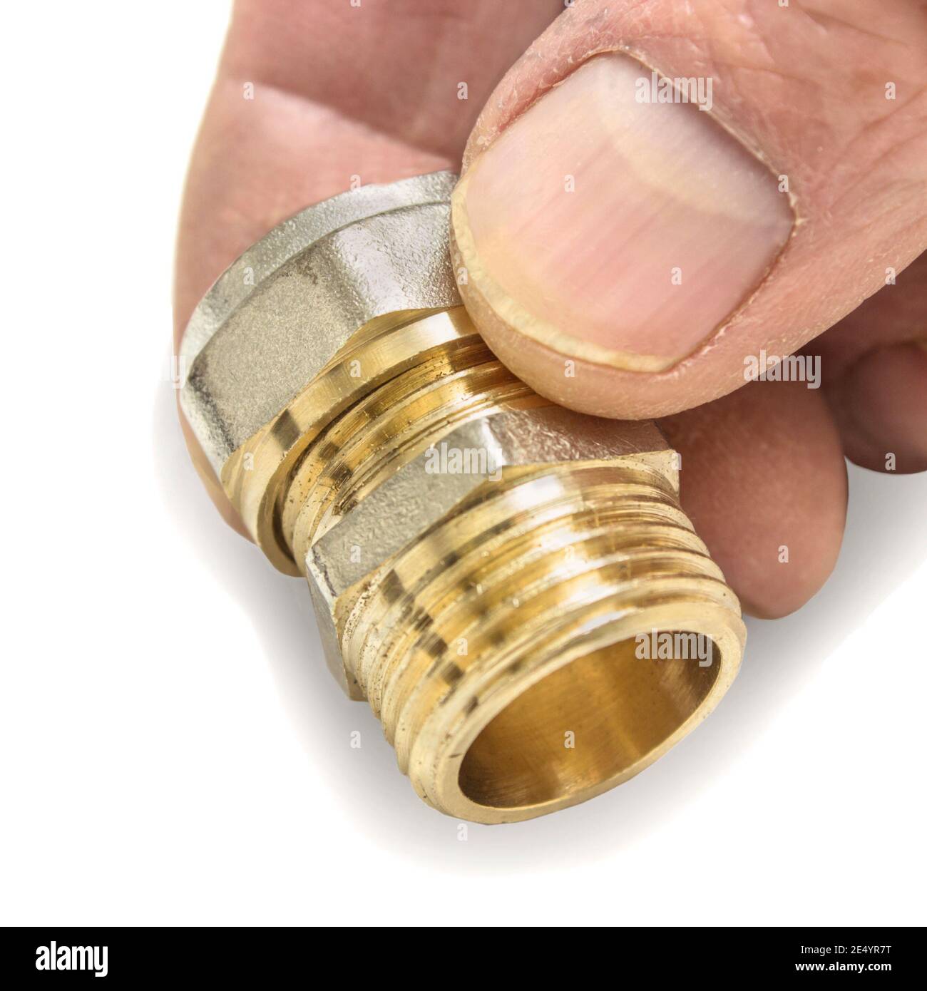 New double G 1/2" tube adaptor threaded connector, in the hand of a ...