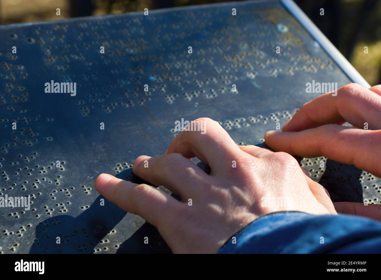 Braille text and hand, blind people book, white and reading with hand ...