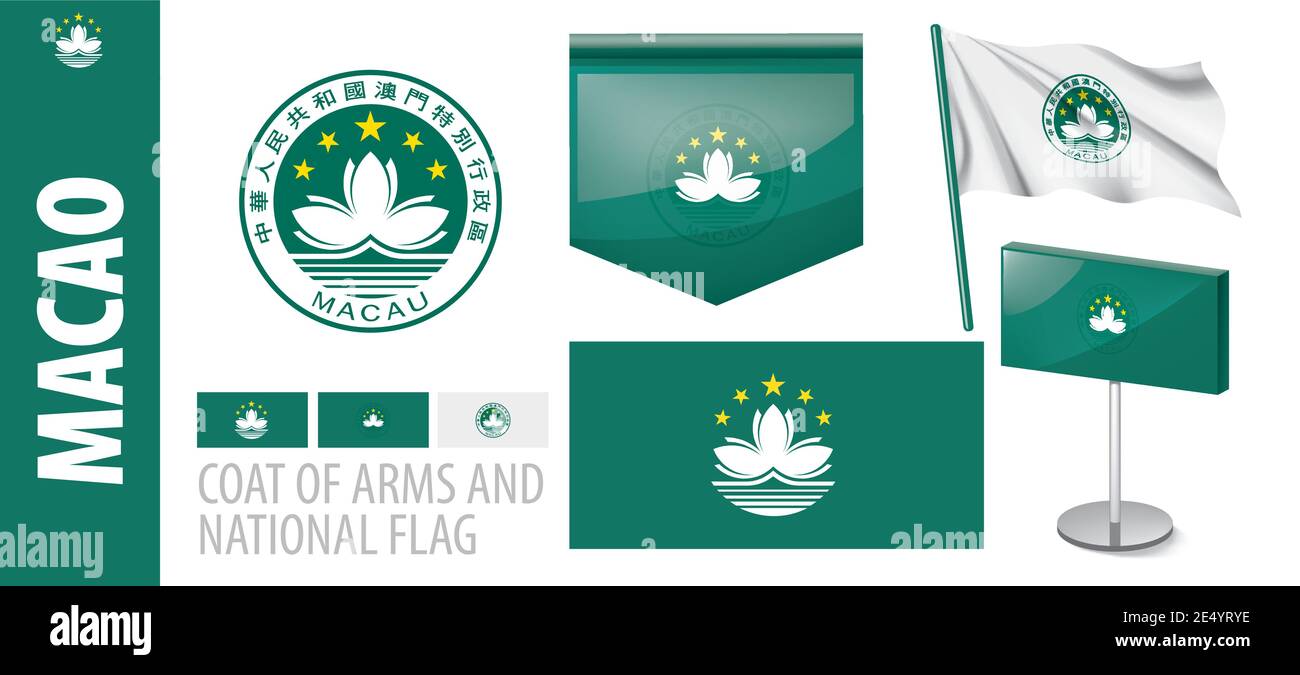 Vector set of the coat of arms and national flag of Macao Stock Vector ...