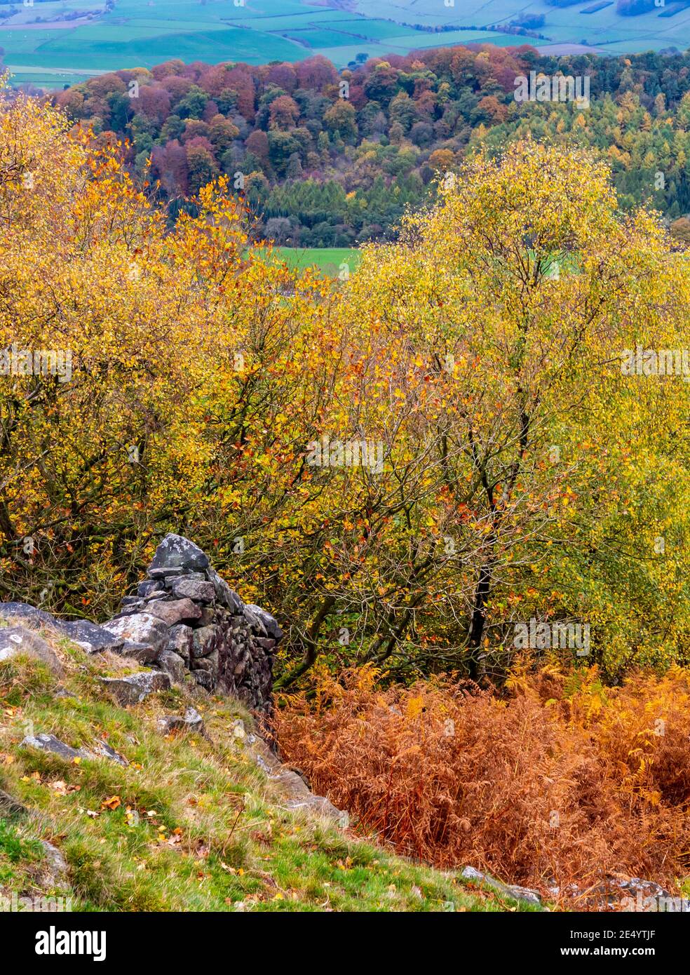 Rock formations in autumn at Gardom's Edge near Baslow in the Peak ...