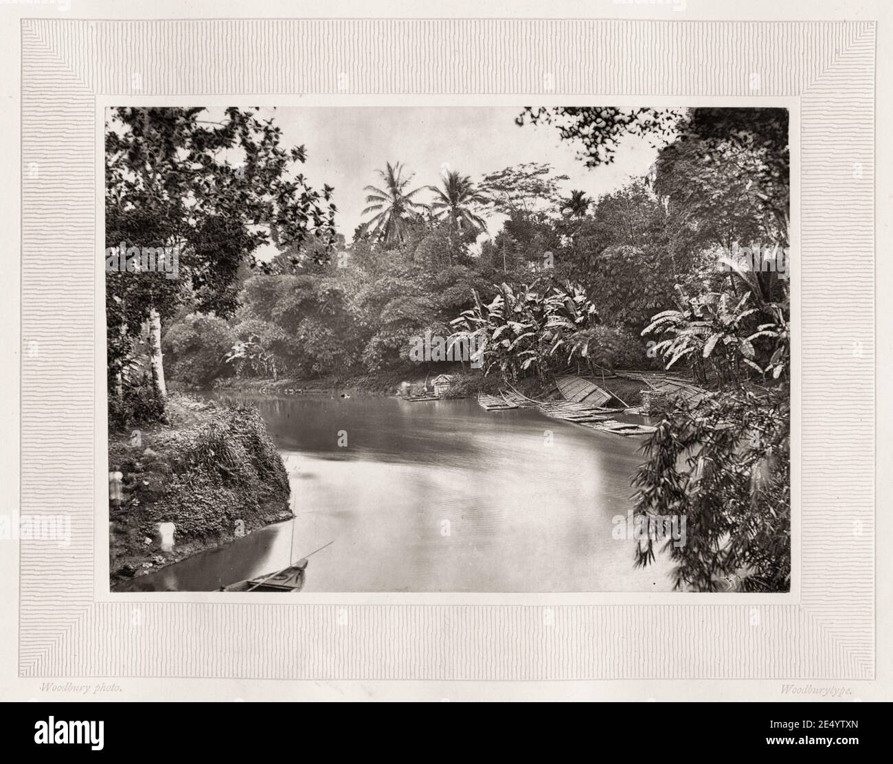 Vintage 19th century photograph: river scene, Java, Indonesia ...