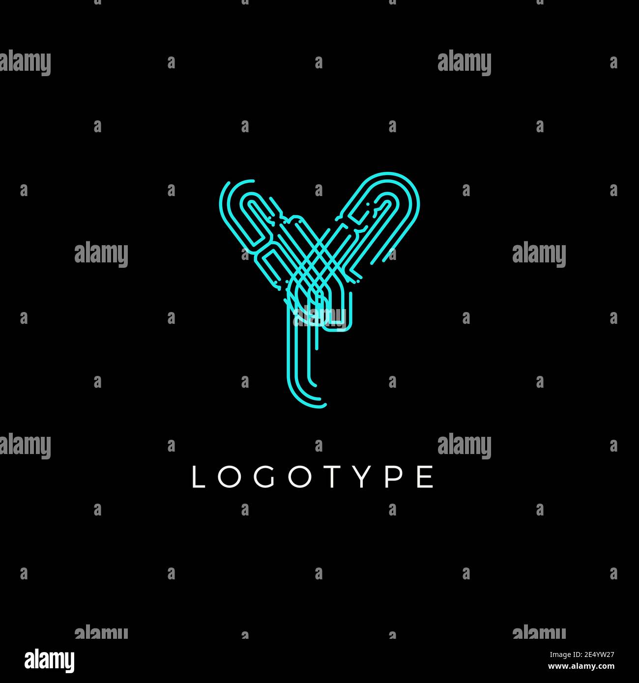 Cyber letter Y for digital technology logo concept. Contour circuit ...