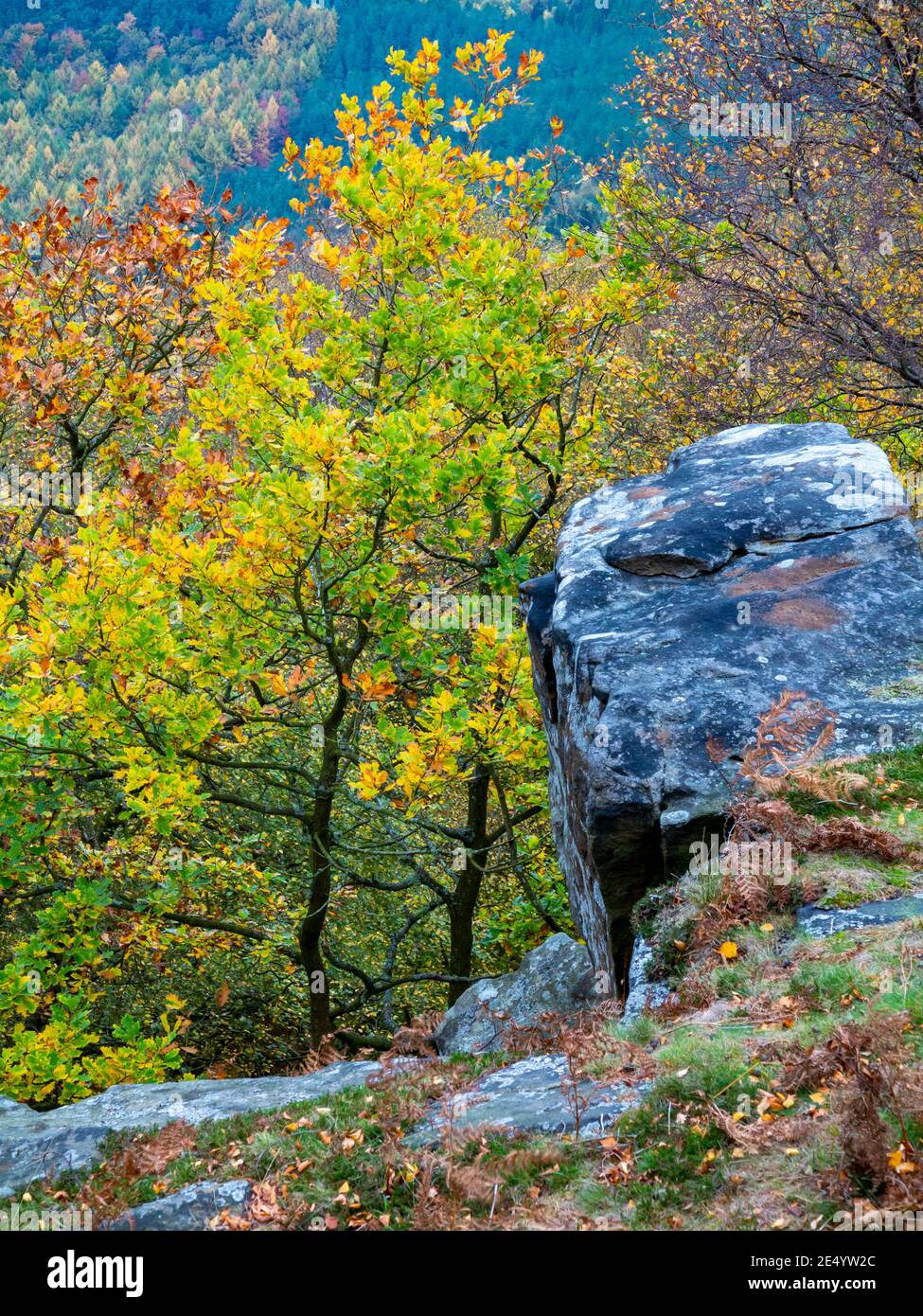 Rock formations in autumn at Gardom's Edge near Baslow in the Peak ...