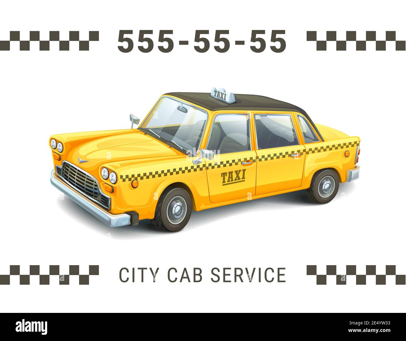 Taxi service design. Detailed illustration of yellow taxi car on white ...
