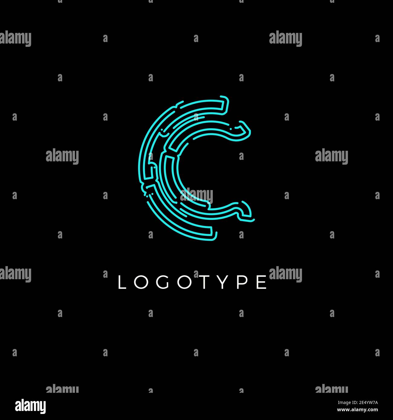 Cyber letter C for digital technology logo concept. Contour circuit ...