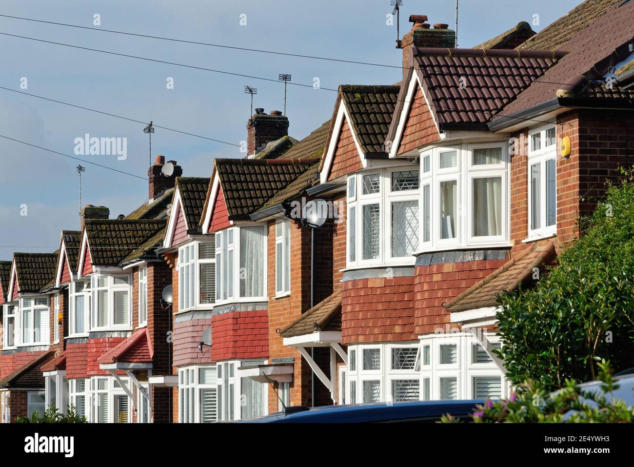 Detail of suburban semi detached houses in Shepperton Surrey England UK ...
