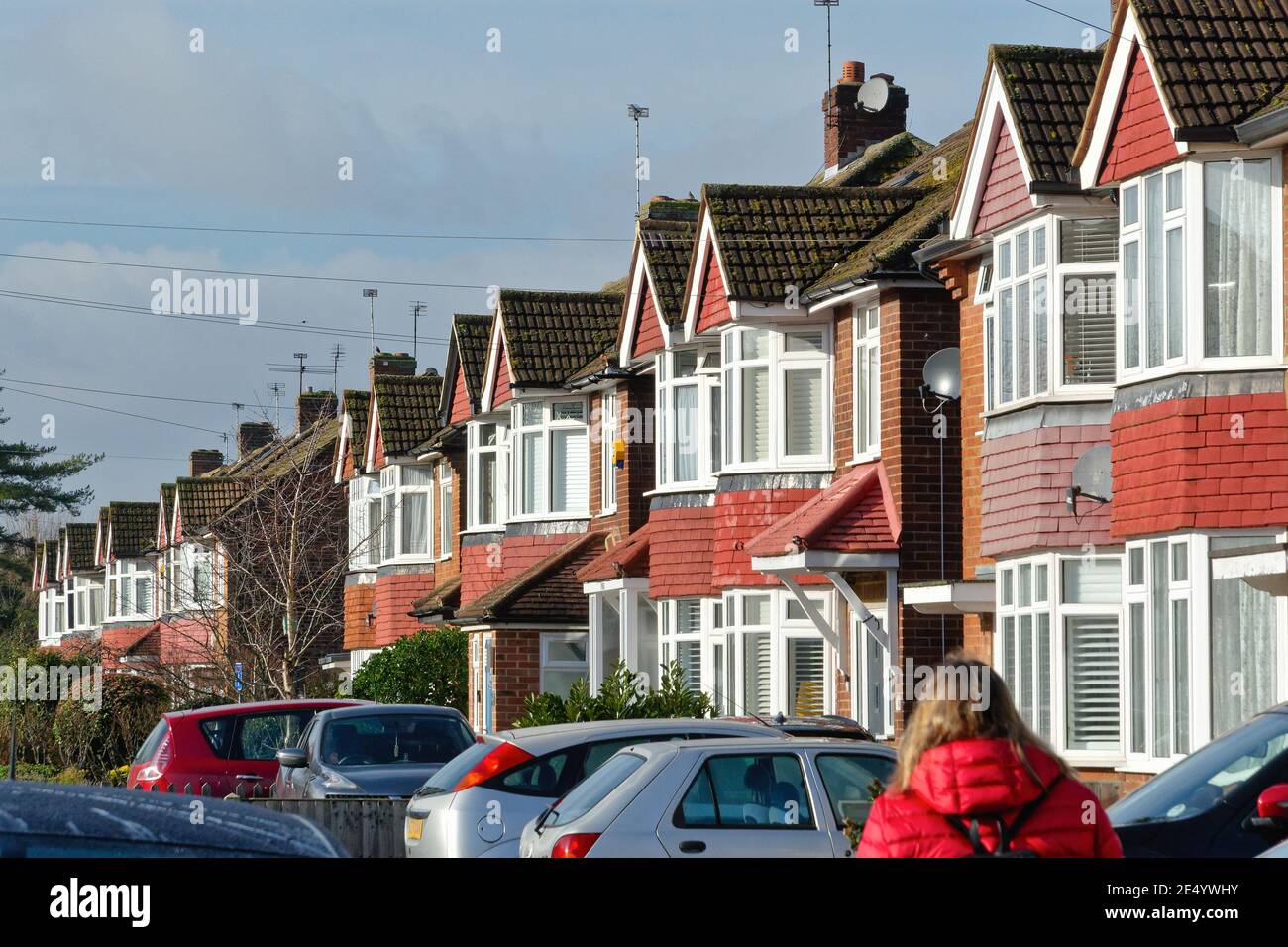 Detail of suburban semi detached houses in Shepperton Surrey England UK ...
