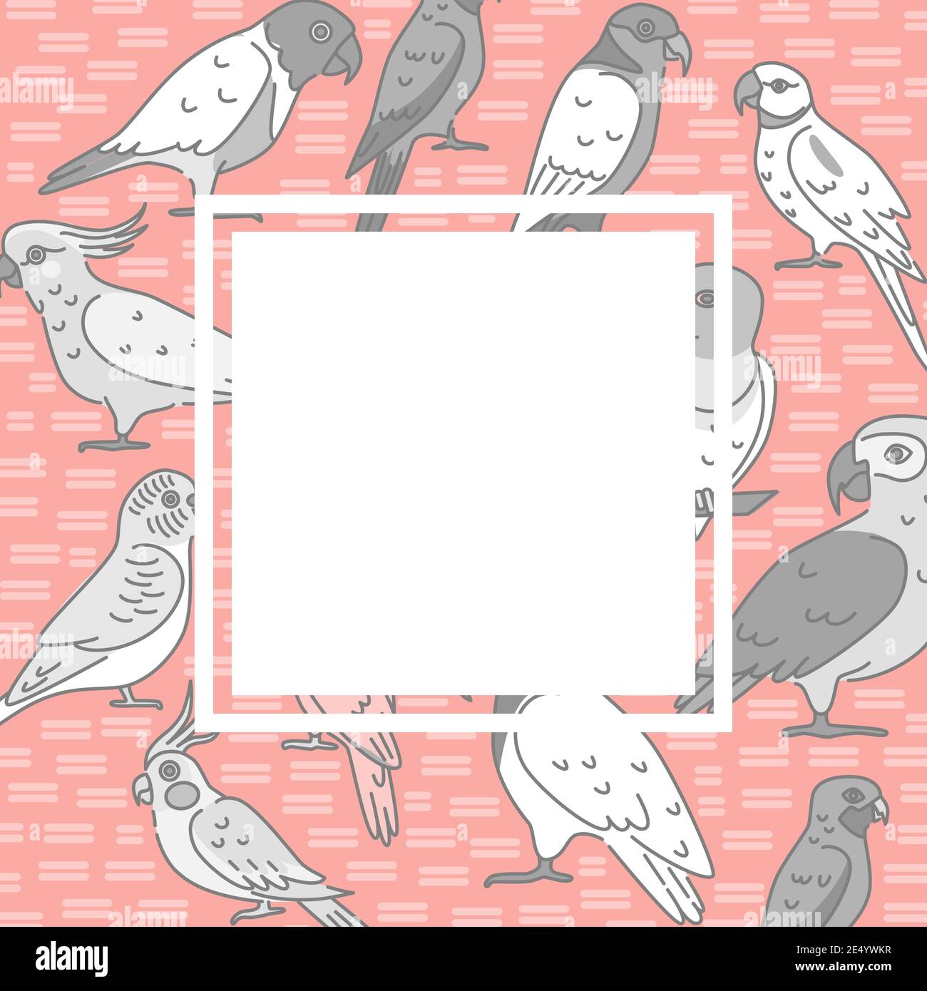 Parrots concept background in line style. Banner template with tropical ...