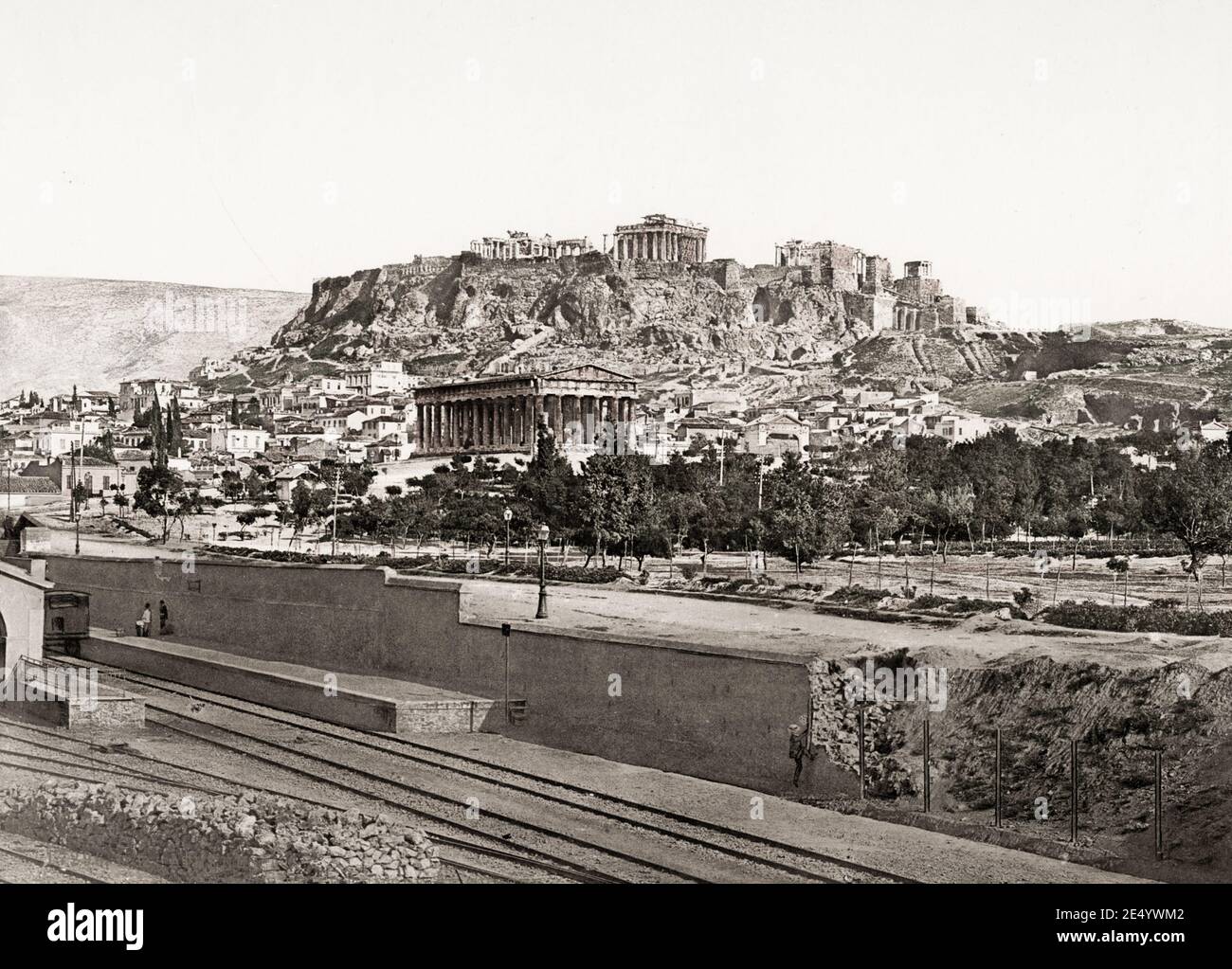 Vintage 19th century photograph: view of Athens Greece with the ...