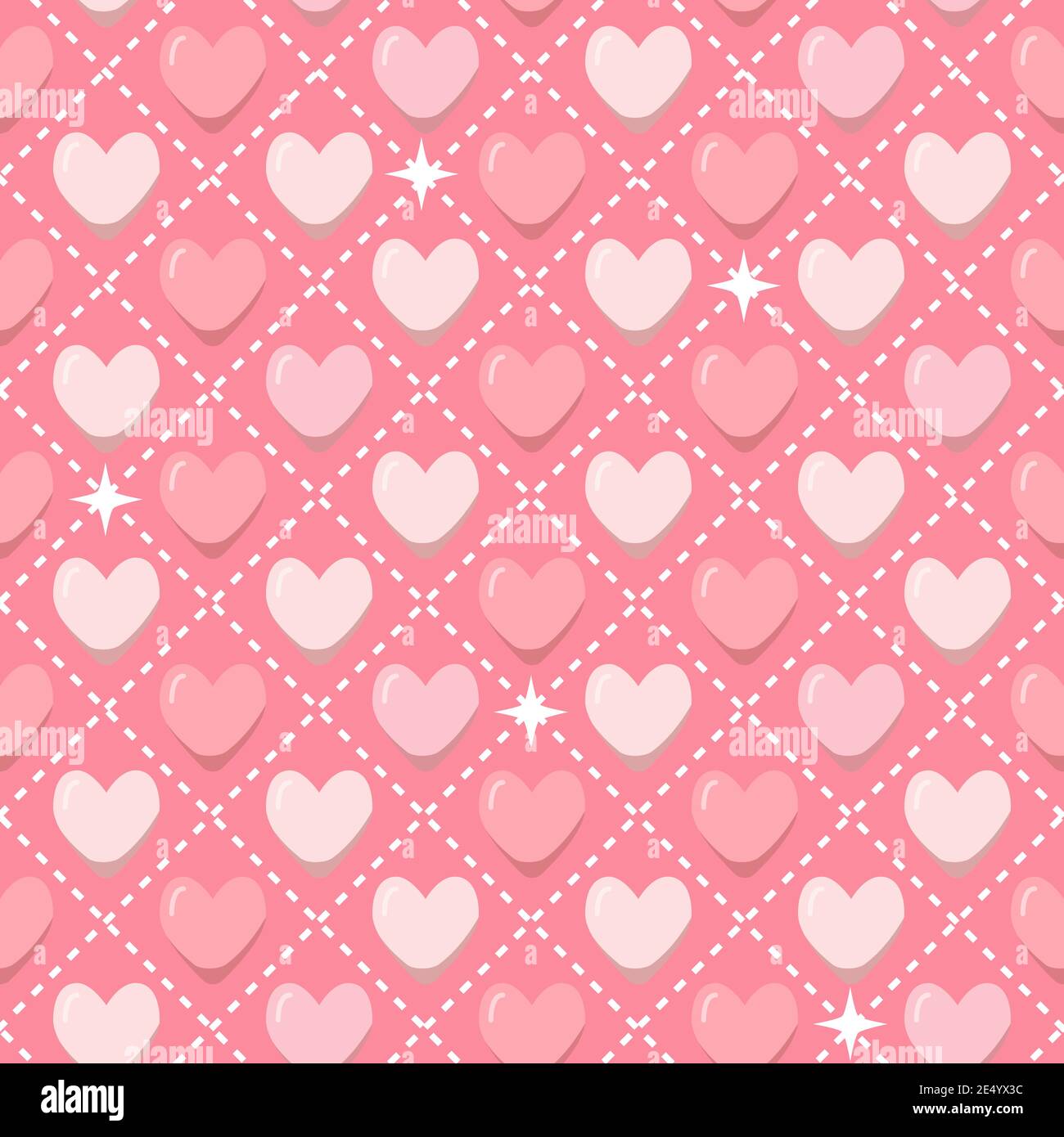 Romantic seamless pattern with pink hearts in flat style. Love symbols ...