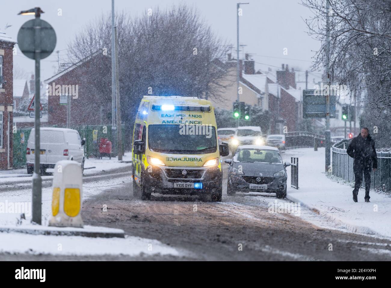 East Midlands Ambulance Service 999 emergency response with blue lights ...