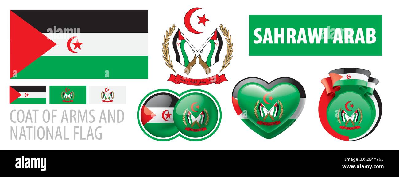 Vector set of the coat of arms and national flag of Sahrawi Stock ...