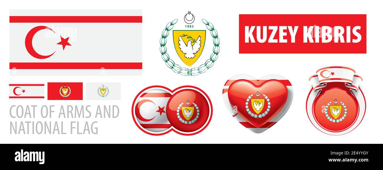 Vector set of the coat of arms and national flag of Northern Cyprus ...