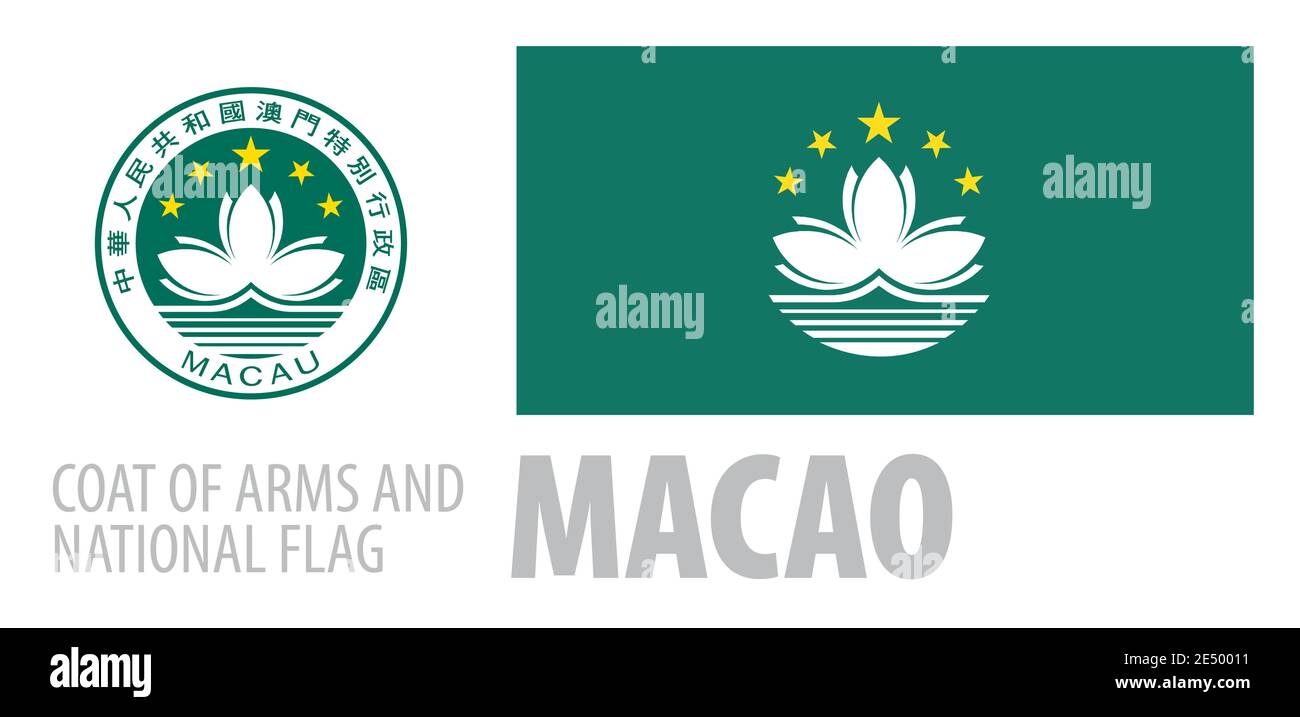 Vector set of the coat of arms and national flag of Macao Stock Vector ...