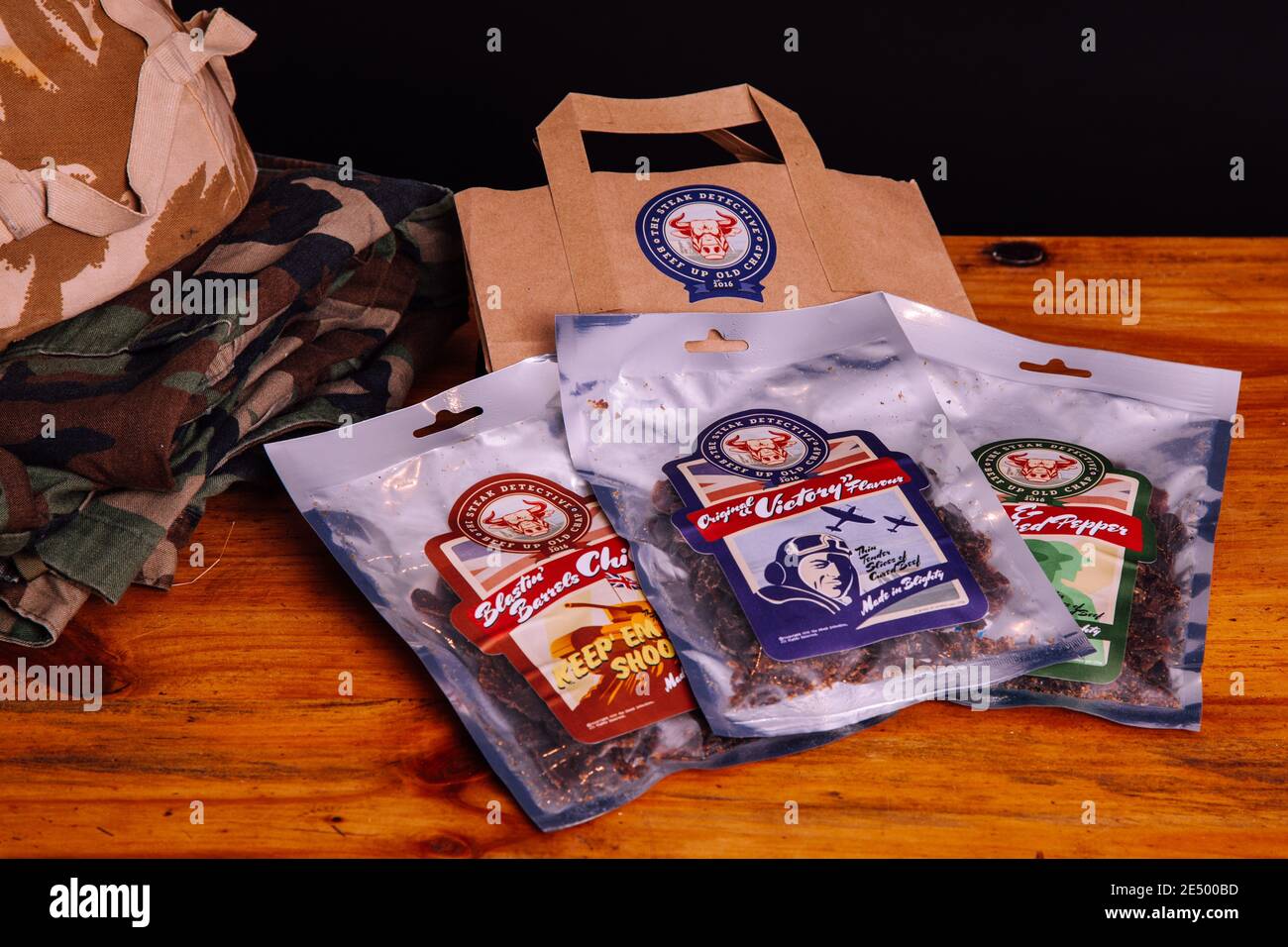 The Steak Detective, beef biltong packets Stock Photo - Alamy