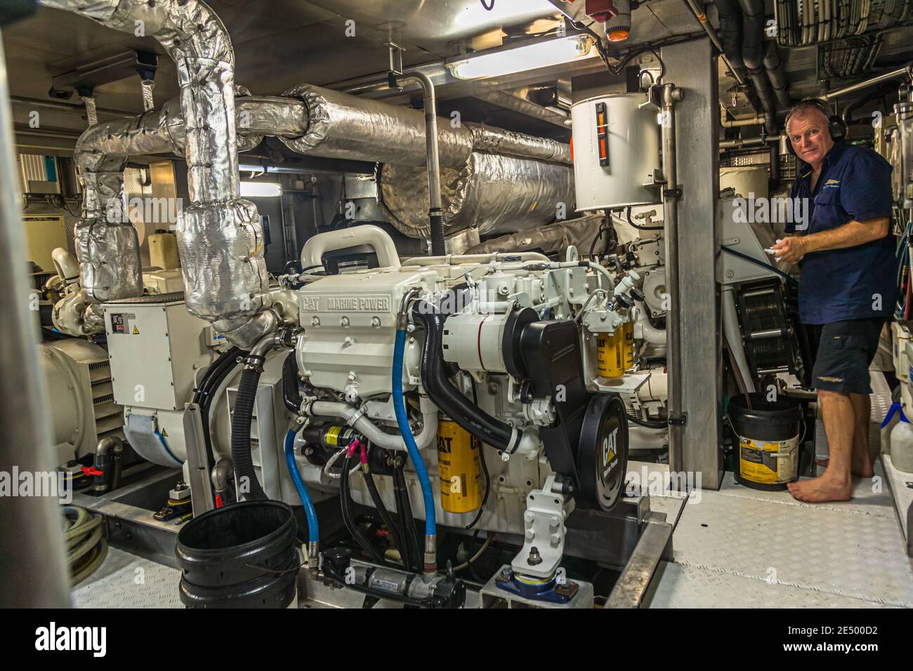 Engine compartment in the Australian luxury expedition ship True North ...