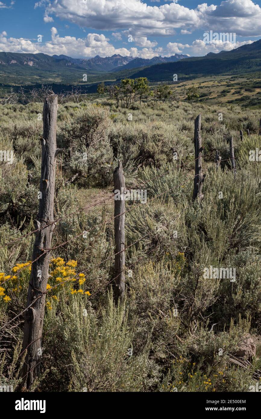 View of the San Juan Range and Uncompahgre Peak from the Cimarron River ...