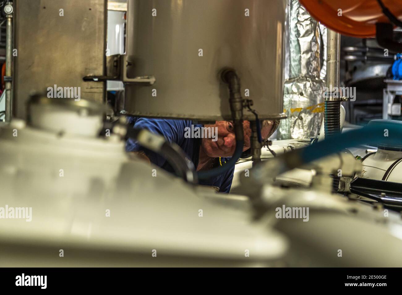 Engine compartment in the Australian luxury expedition ship True North ...