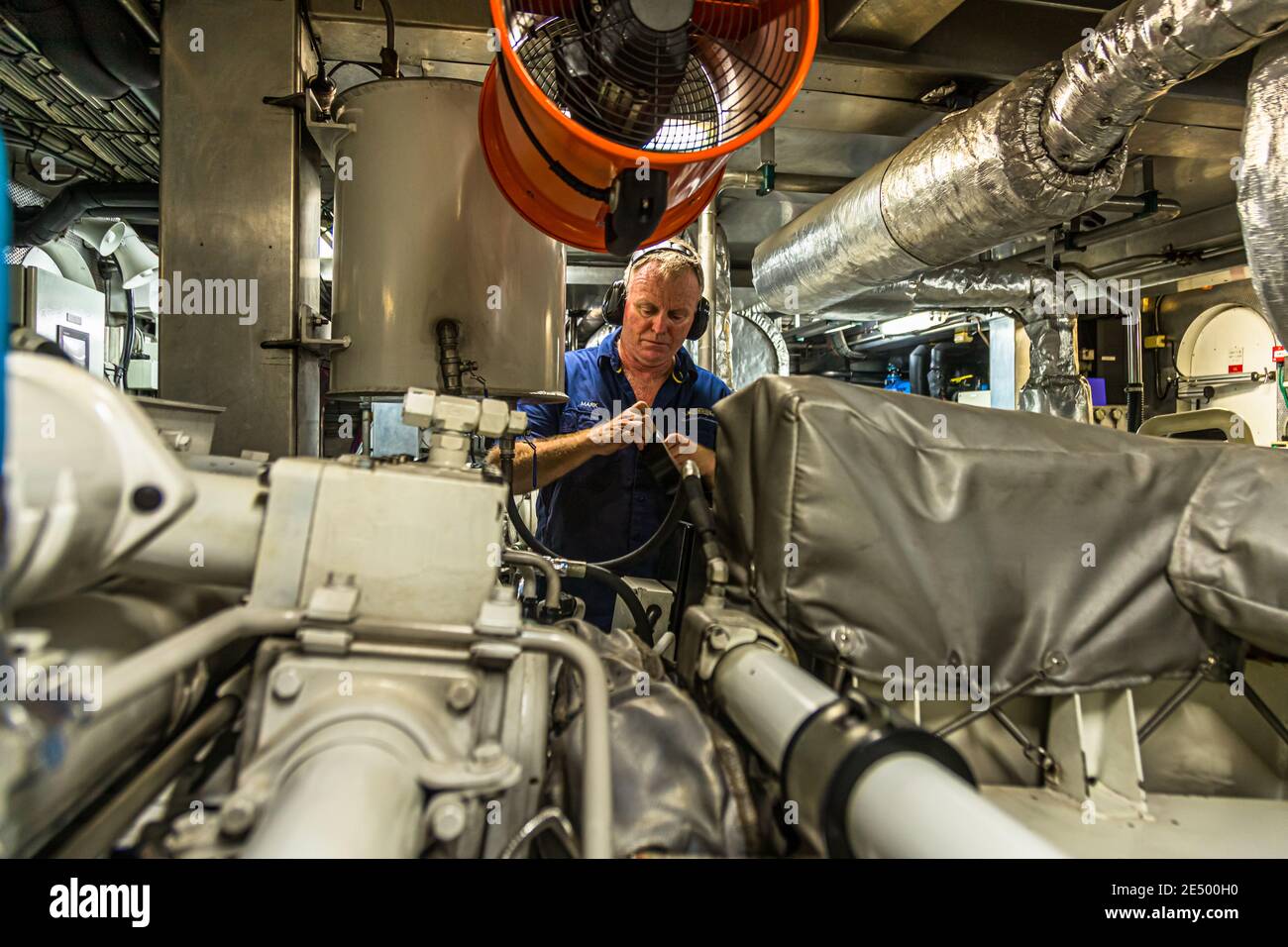 Engine compartment in the Australian luxury expedition ship True North ...